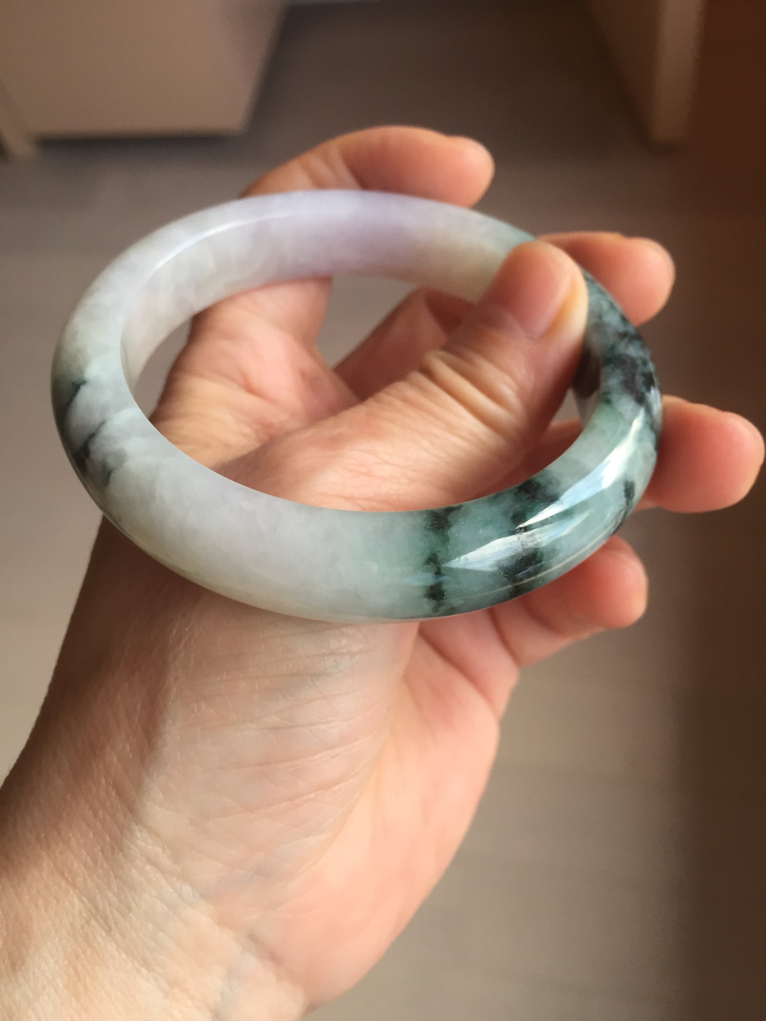 58.5mm certified Type A 100% Natural dark green purple Jadeite Jade ba ...