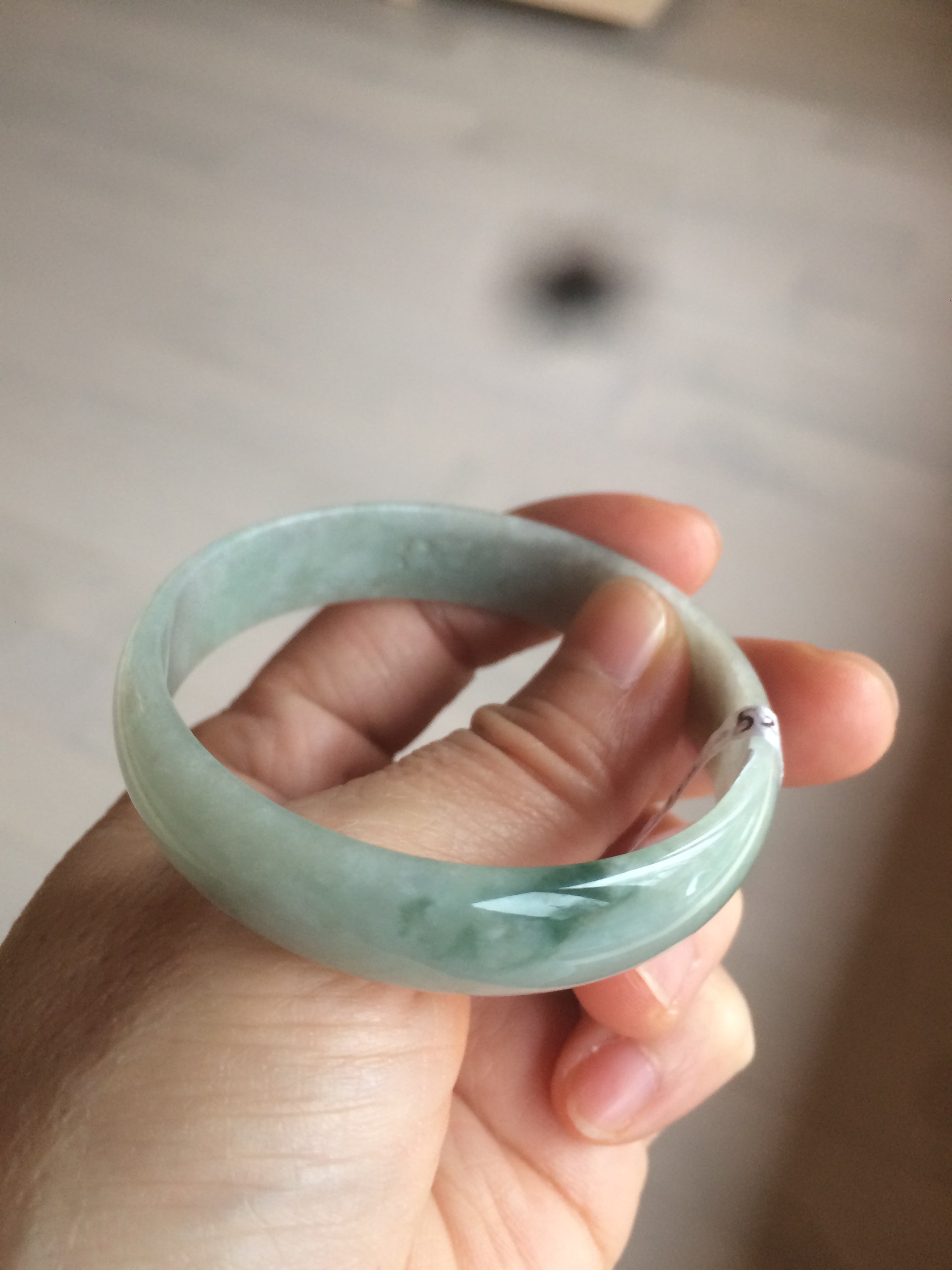 52.9mm Certified Type A 100% Natural light green/brown Jadeite Jade ba ...